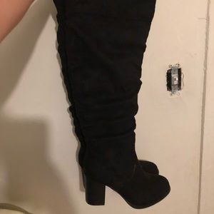 Shoes | Suede Black Thigh High Boots | Poshmark